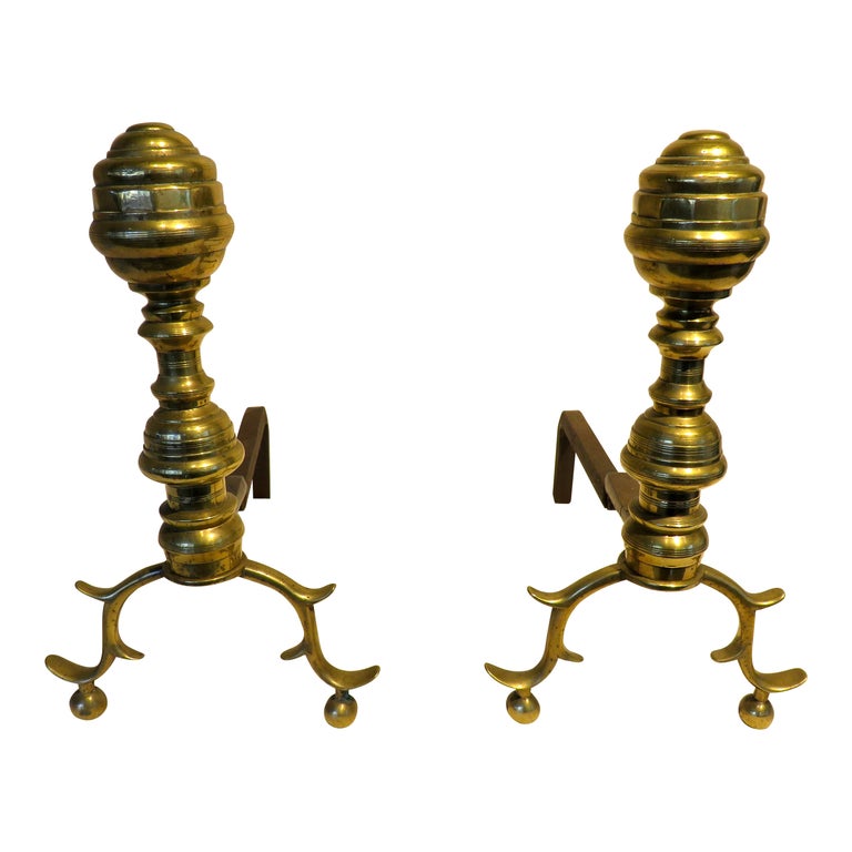 Pair of English Brass Federal Style Andirons For Sale at 1stDibs