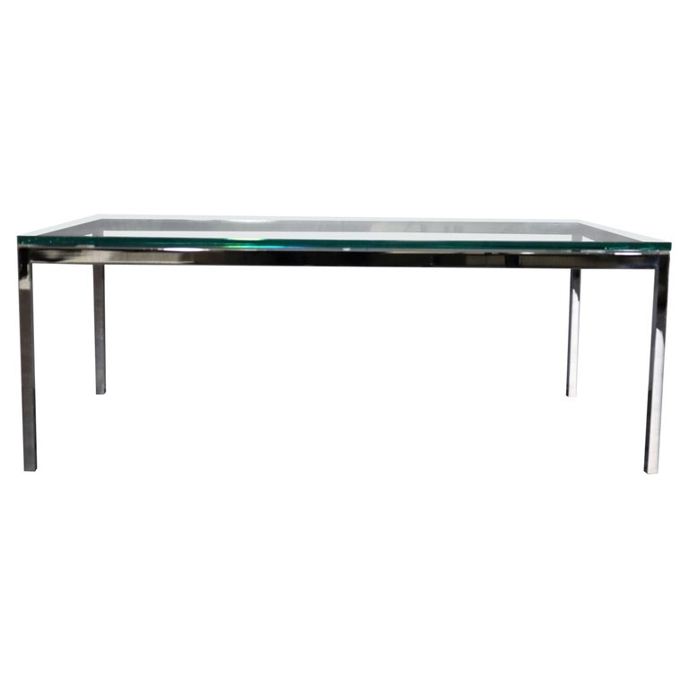Florence Knoll Chrome and Glass Cocktail Table, Signed For Sale at 1stDibs