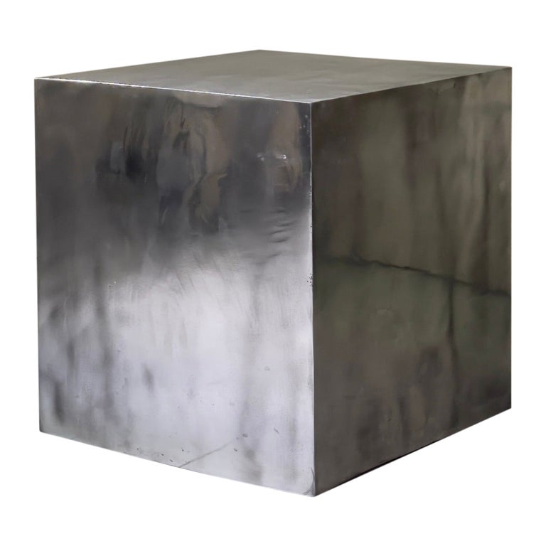 Contemporary sculpture. Cube in hand polished cast aluminium 2011 ...