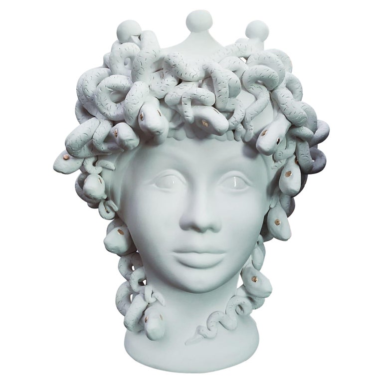 Medusa, White Matt Terracotta Sculpture, Handmade in Italy, 2022 ...