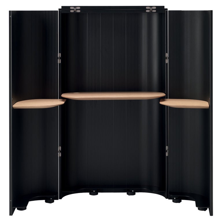 Alias 80N Layout Secrétaire w Lid in Oak Top and Black Lacquered Aluminum Frame For Sale at 1stDibs