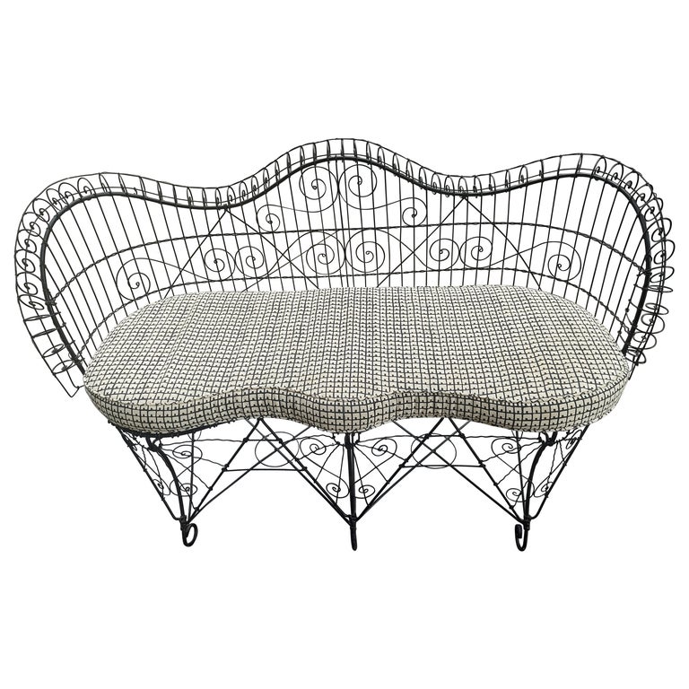 Late Victorian Wire Settee Bench with Custom Made Cushion For Sale at ...
