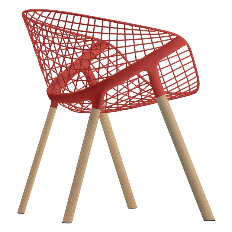 Alias 041 Kobi Wood Chair in Coral Red Lacquered and Natural Oak Frame ...