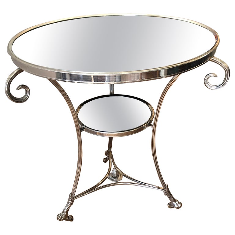 Glimmering Mirrored and Nickel Round Side Table For Sale at 1stDibs