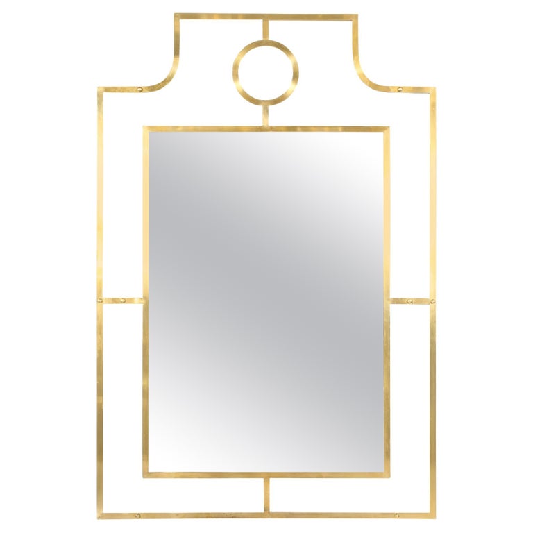 Mid-Century Modern Sculptural Polished Brass Geometric Floating Mirror ...