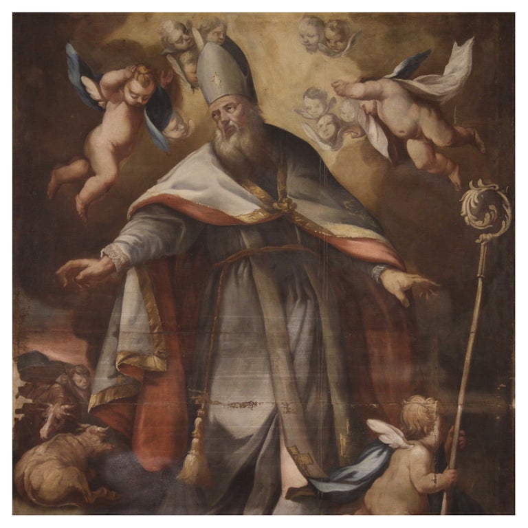 18th Century Oil on Canvas Italian Antique Religious Painting Bishop ...