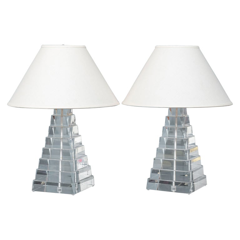 Lucite Pyramid Form Table Lamps by George Bullio For Sale at 1stDibs