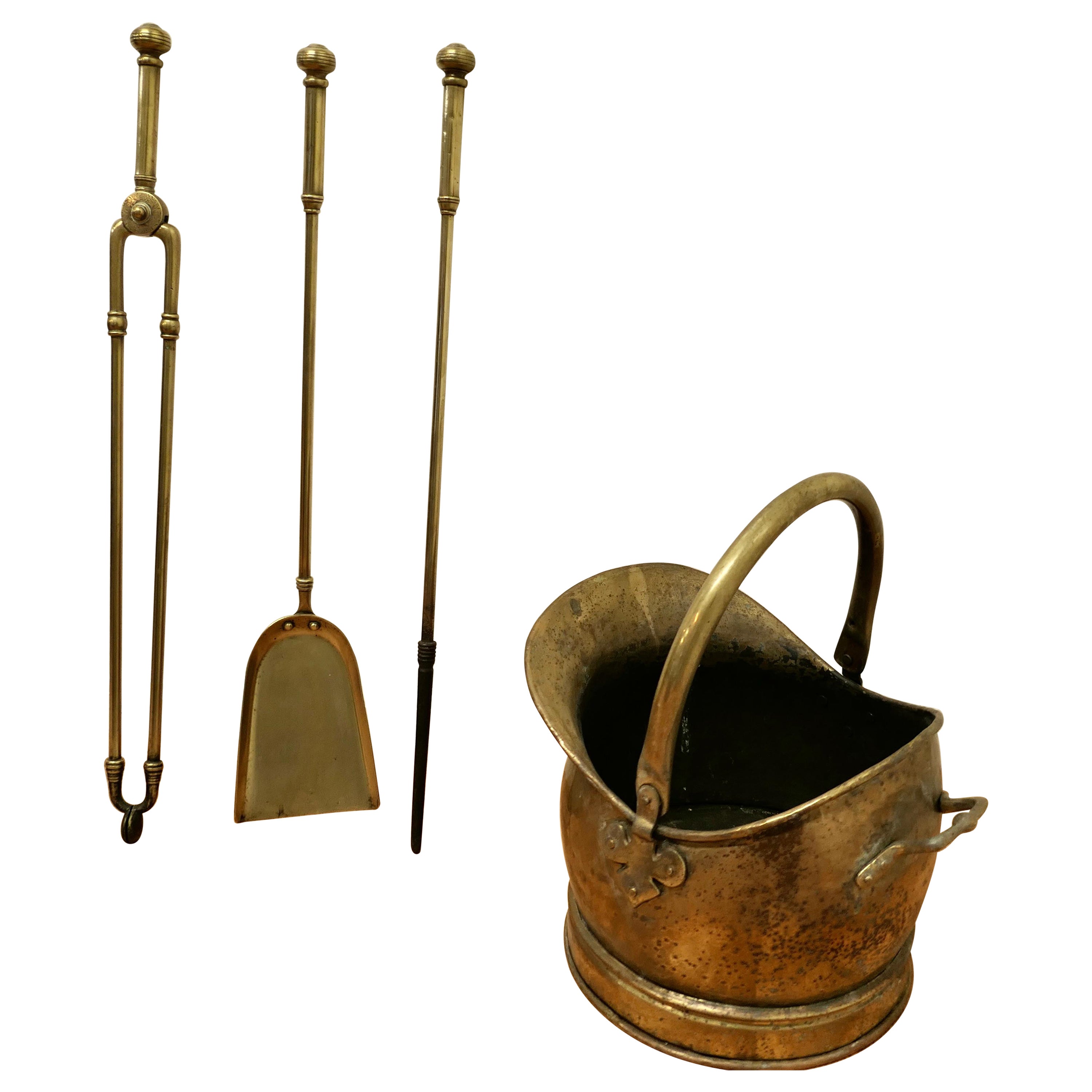 19th Century Set of Fireside Tools and a Coal Bucket at 1stDibs