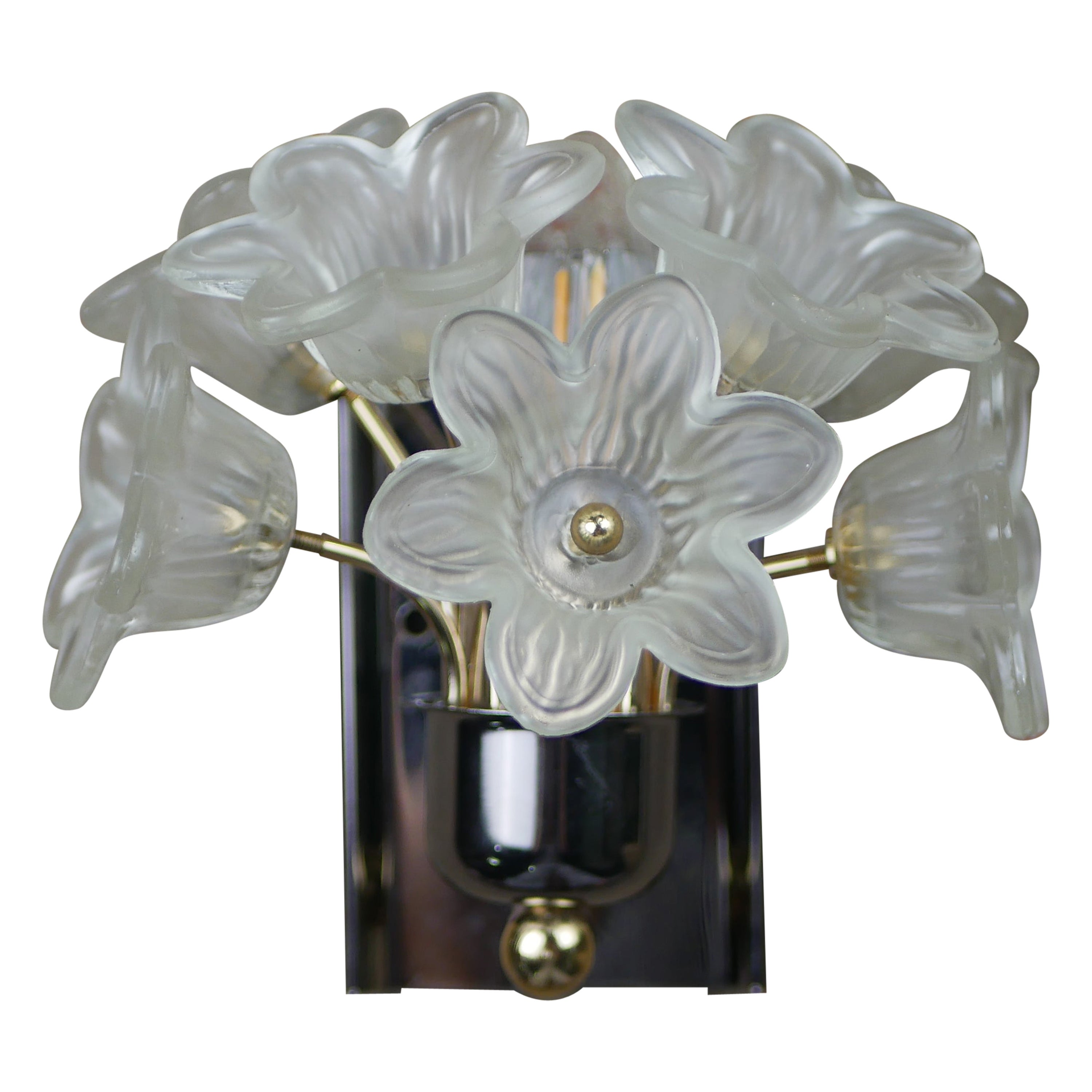 Italian frosted glass flowers wall-light, from the 1980s at 1stDibs