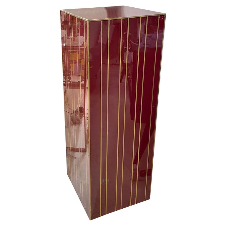 Plinth in Bordeaux Color Glass and Brass Decorations, Italy 1980s For ...