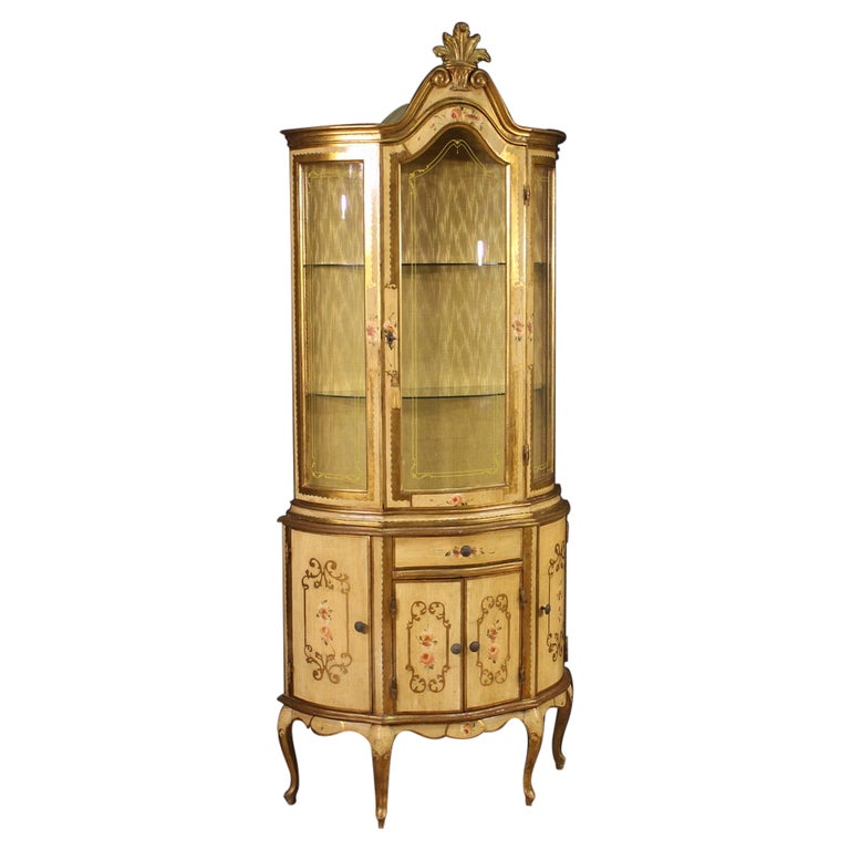 20th Century Lacquered Painted Gold Wood Italian Vitrine, 1960 For Sale ...