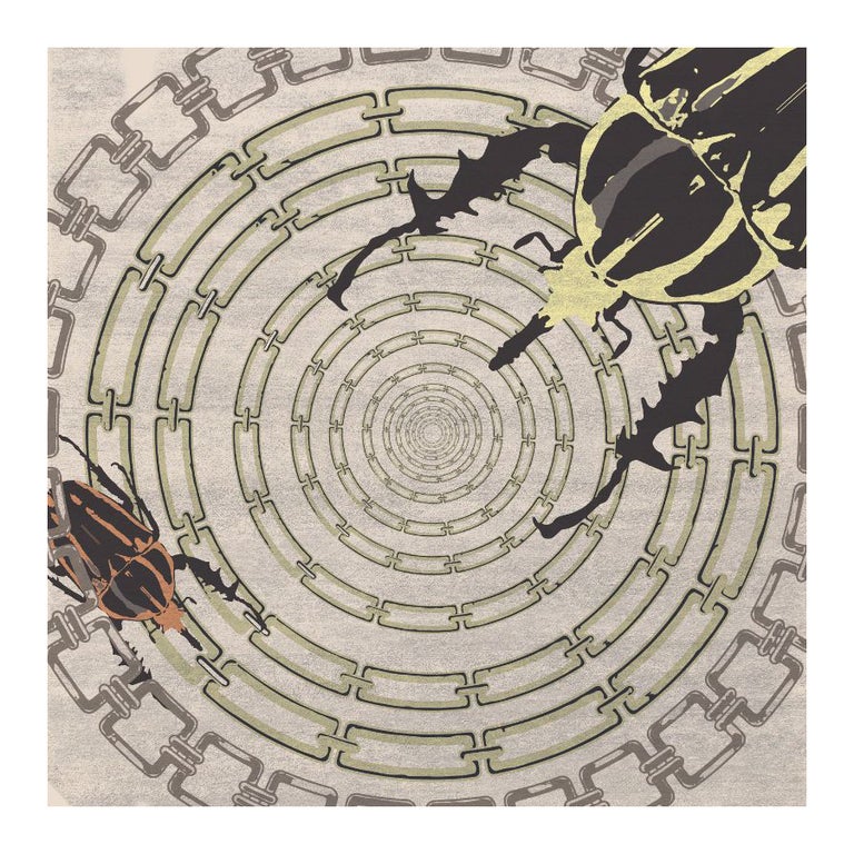 Contemporary Golden Bugs Square Rug in Hand-Tufted Botanical Silk by ...
