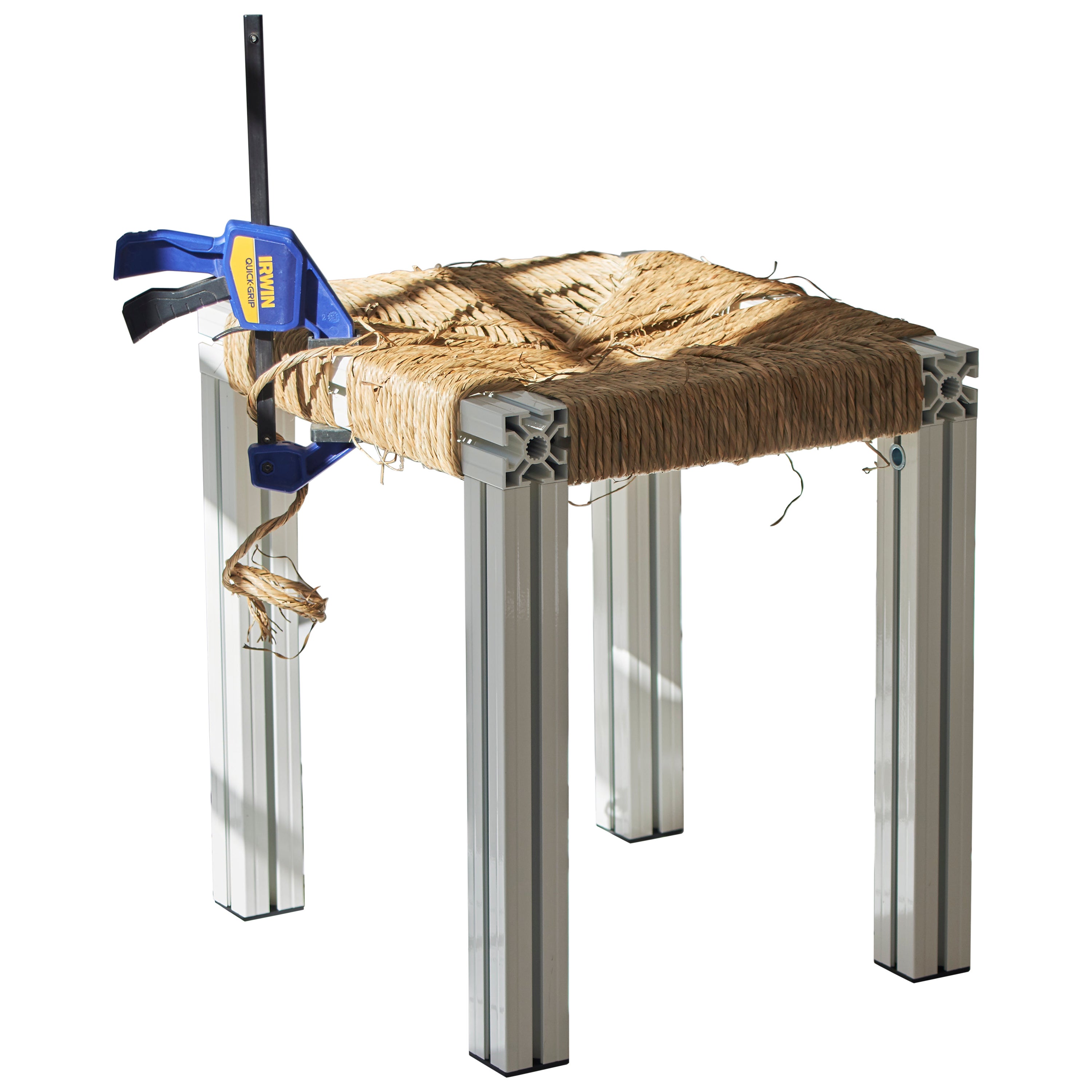 Powder Coated White and Rush Weave Wicker Stool by Tino Seubert For ...