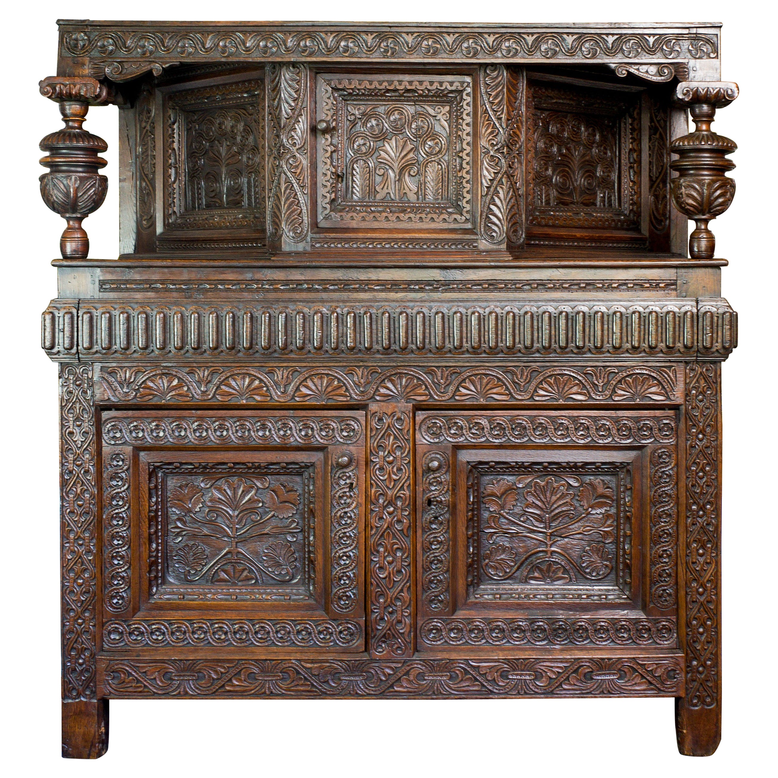17th Century Carved Oak Credence Cupboard For Sale at 1stDibs