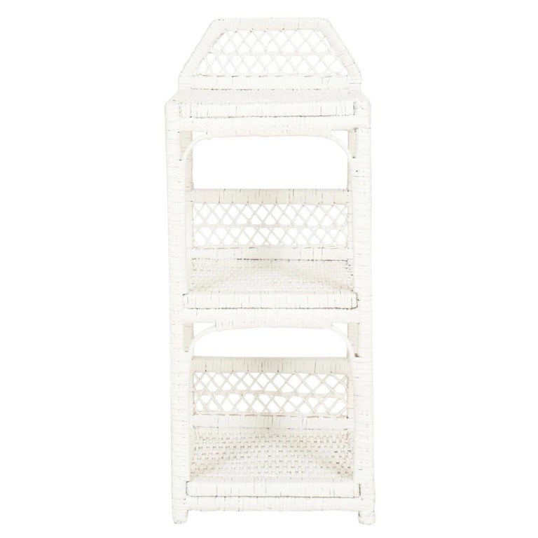 Small White Wicker Étagère For Sale at 1stDibs