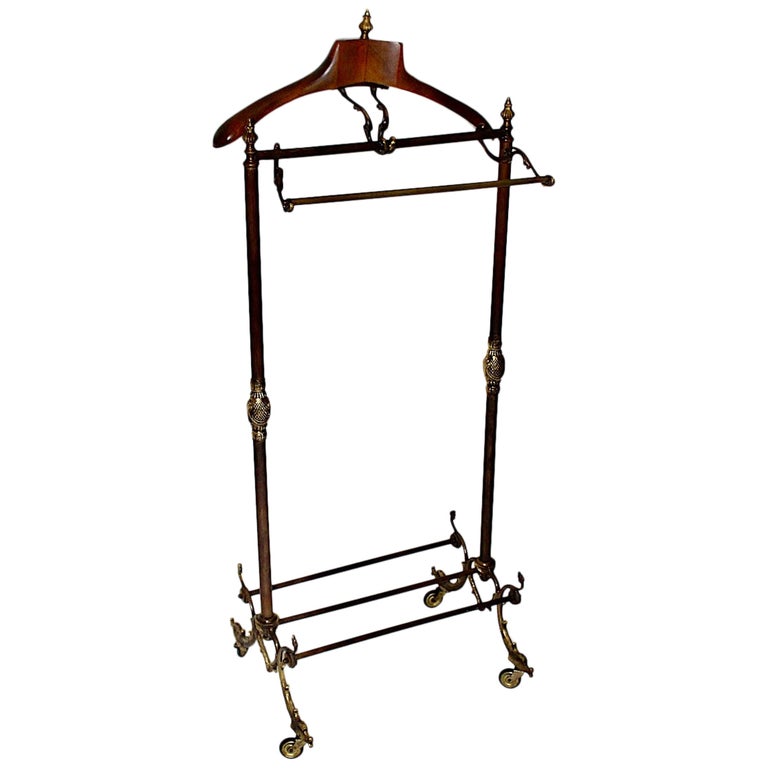 Baroque Revival Vintage Brass Walnut Valet Coat Rack circa 1890 United ...
