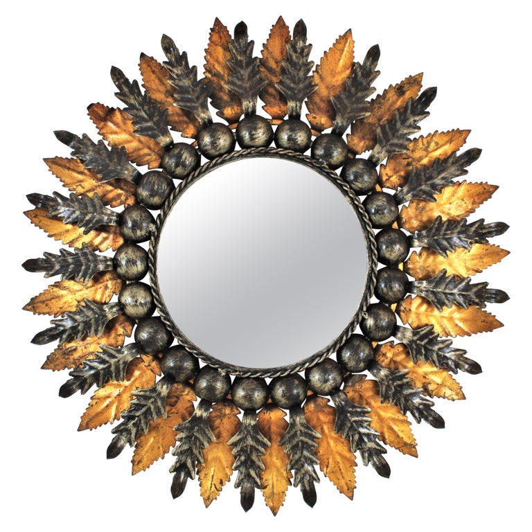 Spanish Two-Color Silver and Gilt Iron Sunburst Mirror, 1960s For Sale ...