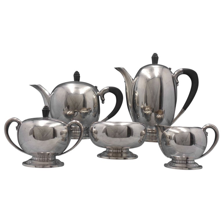 Colonial Fiddle by Tuttle Sterling Silver Tea Set 5 Piece '#6120 ...