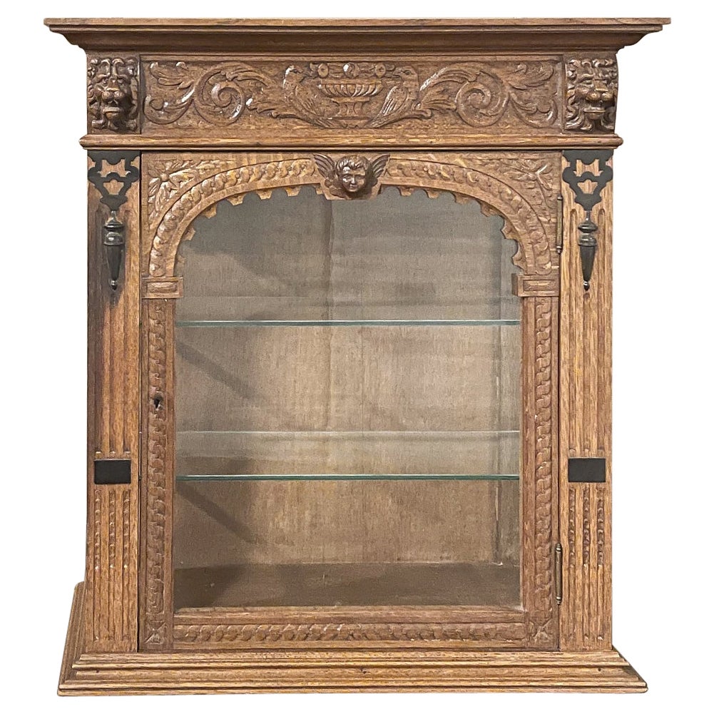 Victorian Carved Oak Wall Hanging Display Cabinet For Sale at 1stDibs