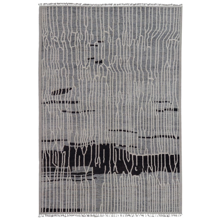 Modern Abstract Designed Rug in Wool with in Cream, Grey, and Charcoal ...