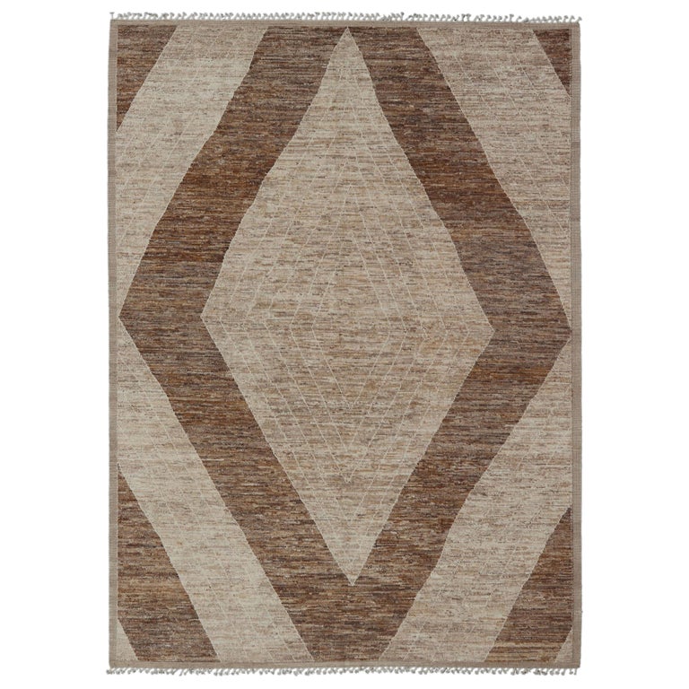Modern Hand-Knotted Rug in Wool with Modern Design in Cream, Tan, and ...