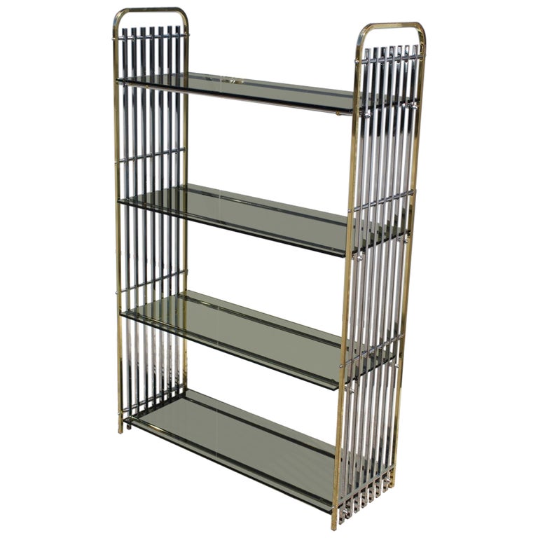 Romeo Rega 1970s Italian Shelf in Brass and Chrome Minimalist Glass ...