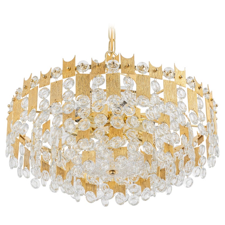Impressive Large Gilt Brass and Crystal Glass Chandelier by Palwa ...