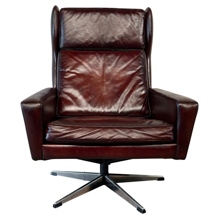 Vintage Danish 1970 Swivel Arm Chair Patinated Deep Chestnut #464 at ...