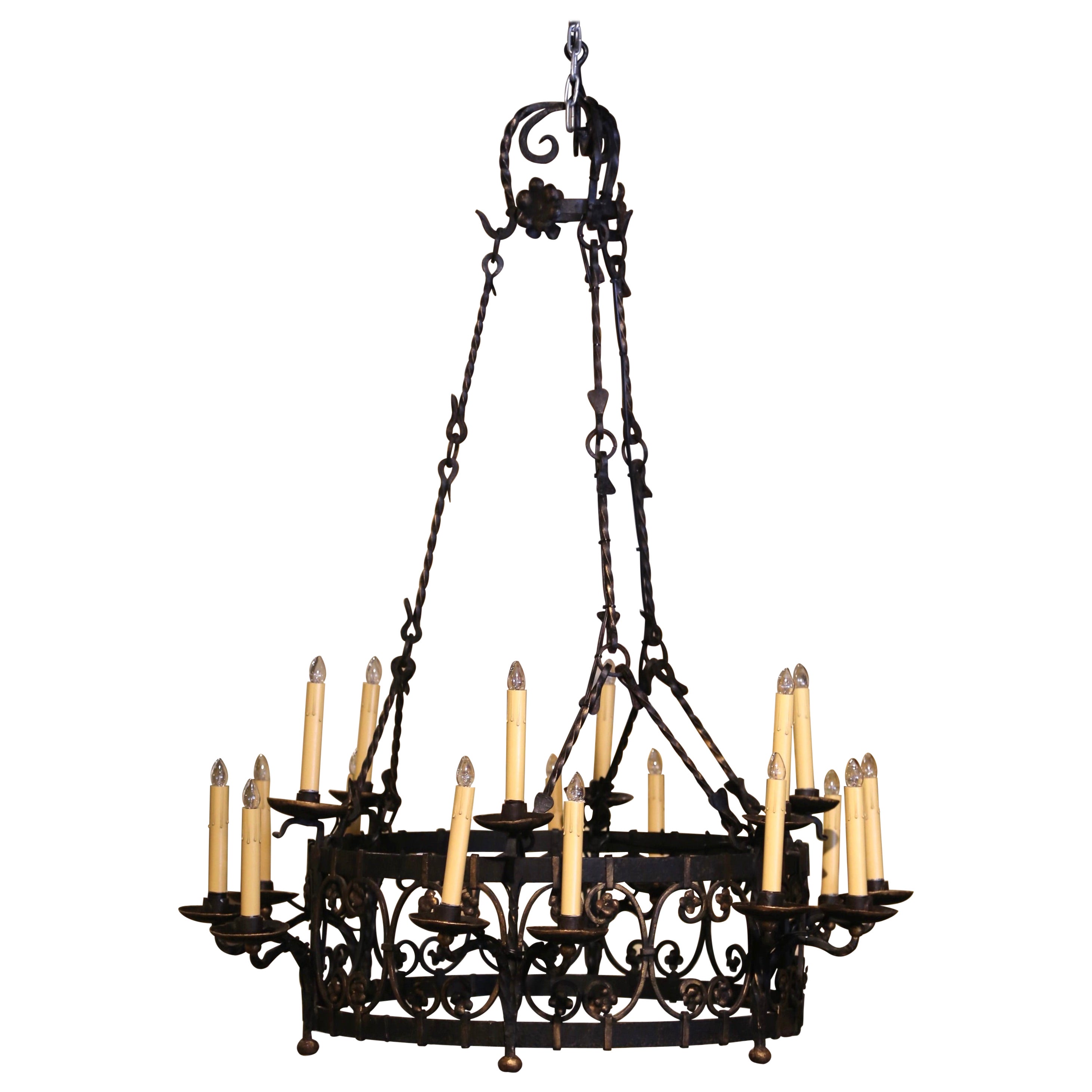 19th Century French Gothic Forged Polished Iron Ten-Light Island ...