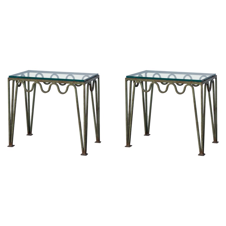 Pair of 'Méandre' Verdigris and Glass Side Tables by Design Frères For ...