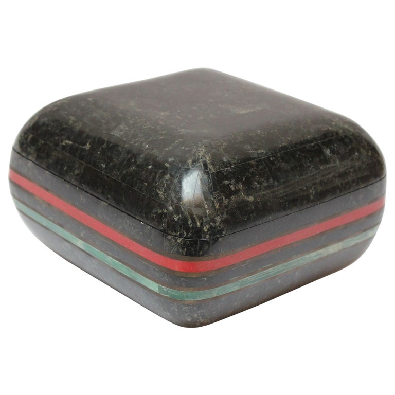 Vintage Black Tessellated Stone Hinged Box Attributed to Maitland Smith ...