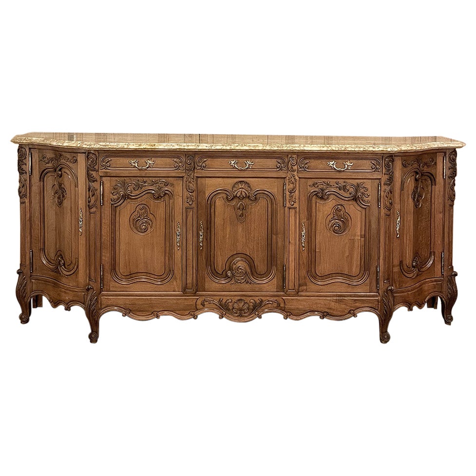 Massive Marble Topped Walnut Wood Louis XV Style Chateau Buffet at ...