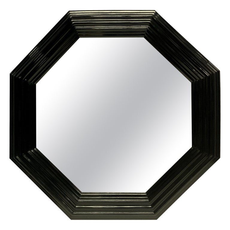 Large Octagonal Black Lacquered Mirror For Sale at 1stDibs