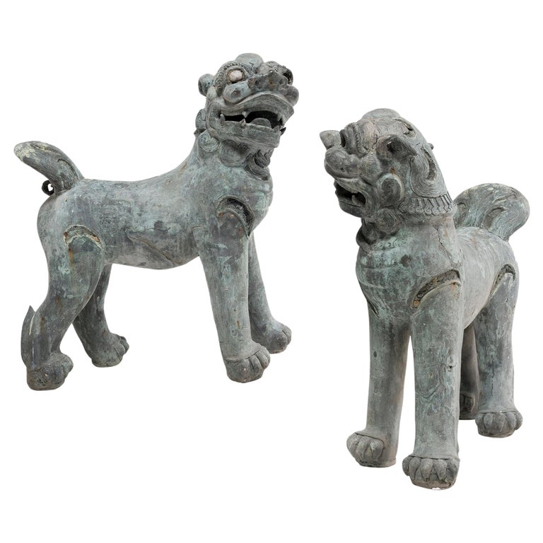 Pair of Chinese Bronze Fu Lion Guardians, c. 1850 at 1stDibs