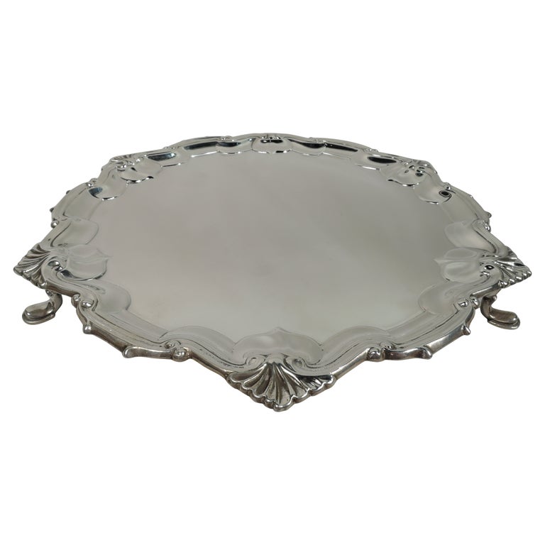English Georgian Sterling Silver Shell and Scroll Salver Tray For Sale ...