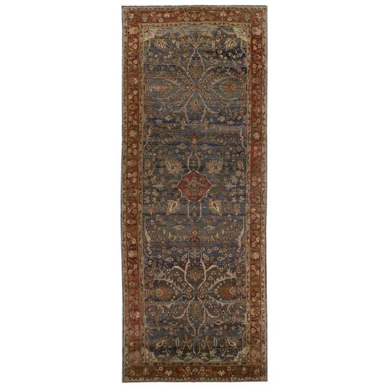 Grey Antique Persian Hamadan Handmade Gallery Wool Rug For Sale at 1stDibs