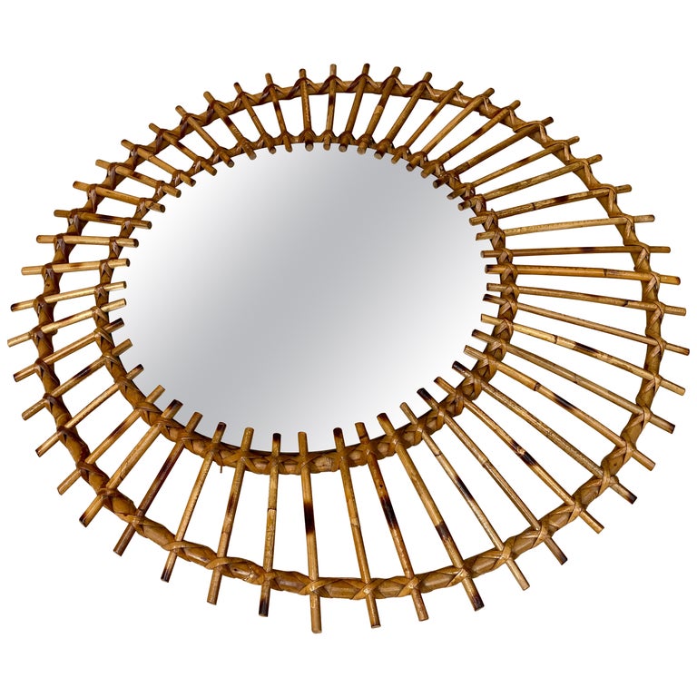 Mid Century Spanish Sunburst Or Flower Shaped Mirror In Rattan For Sale ...
