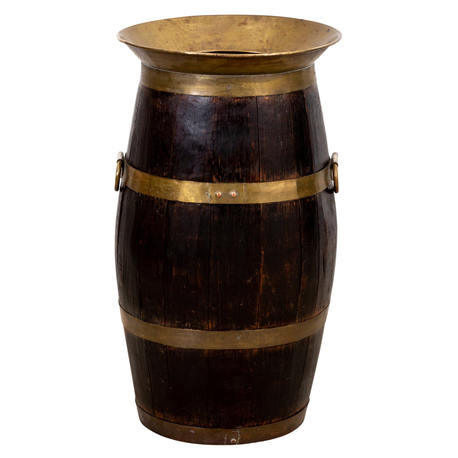 English Late 19th Century Oak Barrel with Iron Braces and Dark Patina ...