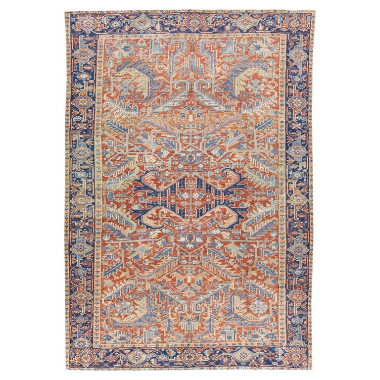 Antique Persian Heriz Handmade Rust Wool Rug with All Over Design For ...