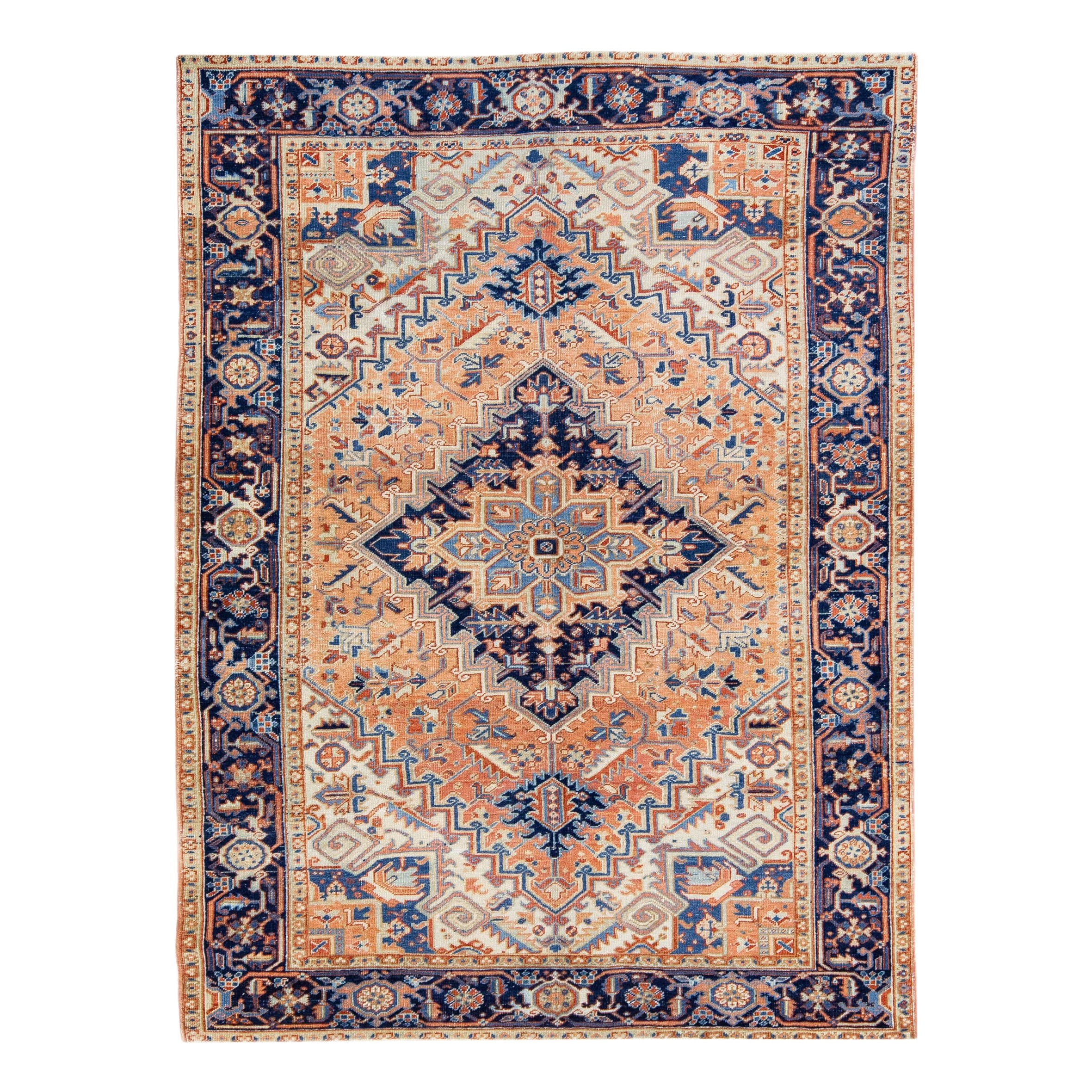 Antique Distressed Persian Heriz Handmade Heriz Wool Rug at 1stDibs