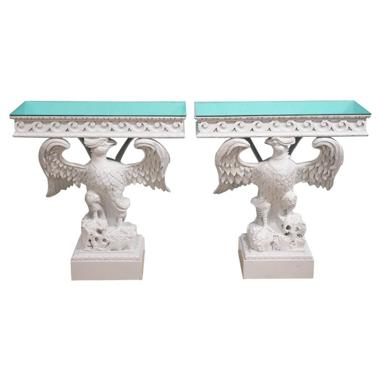 Pair of Painted American Eagle Consoles with Mirror Tops- Mid 20th Ct ...
