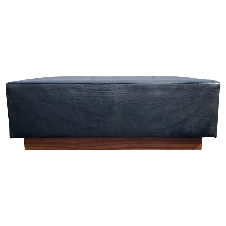 Large Black Leather Ottoman Bench Daybed, Mid-Century Modern Style For ...