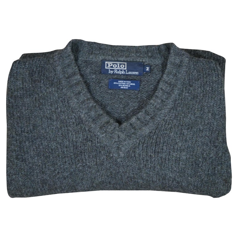 Polo Ralph Lauren Gray Cotton Wool Elbow Patch Sweater Mens M For Sale ...