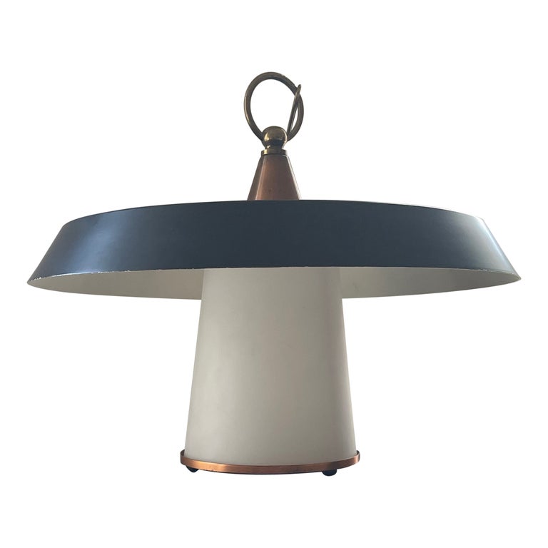 60's Ceiling Lamp with a Black Lacquer Top on a White Opaline Flaired ...