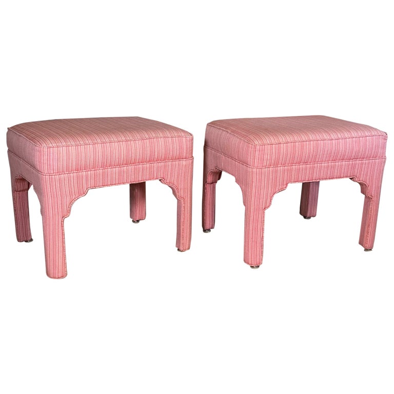Hollywood Regency Pink Upholstered Footstools, a Pair For Sale at 1stDibs