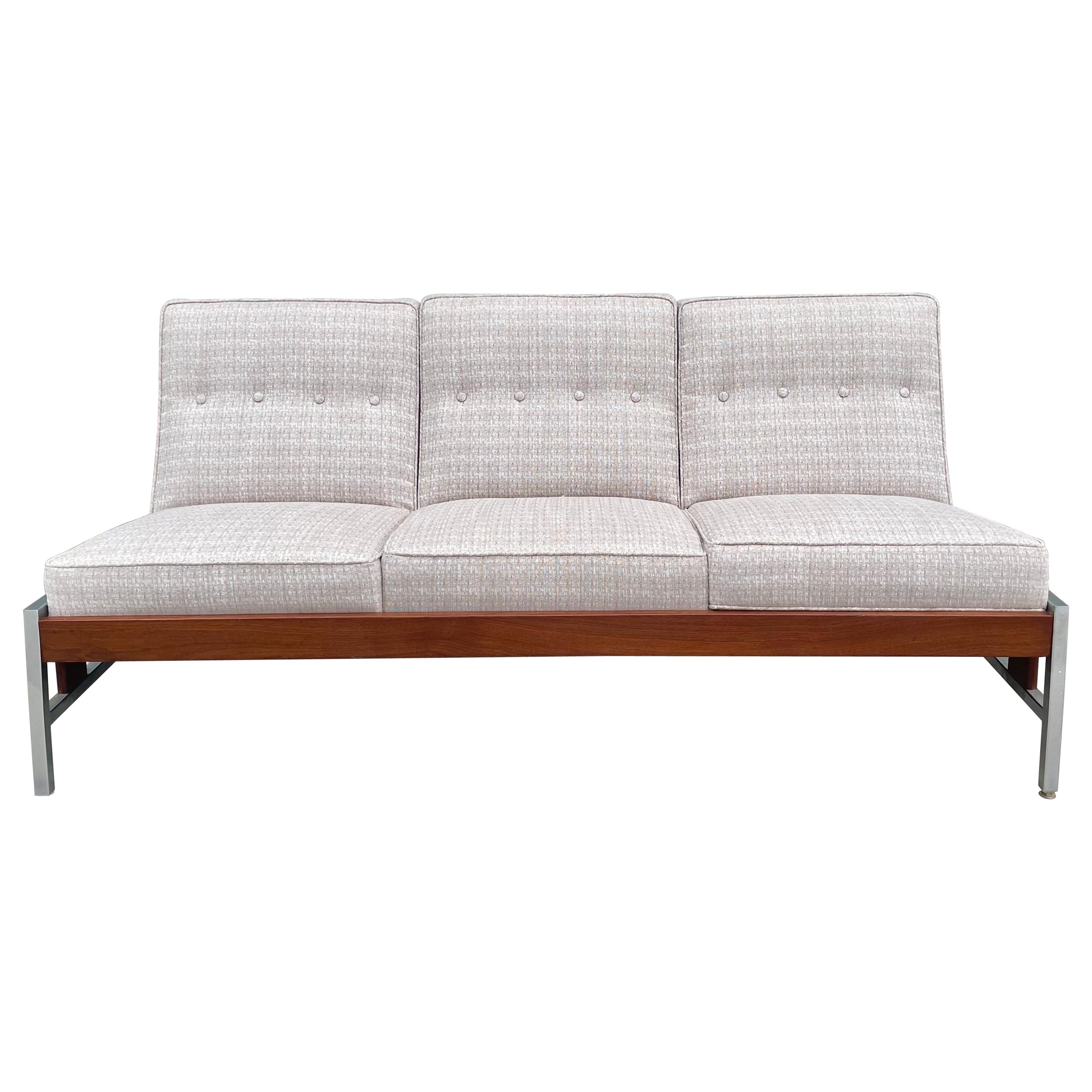 Mid-Century Floating Curved Walnut Sofa at 1stDibs
