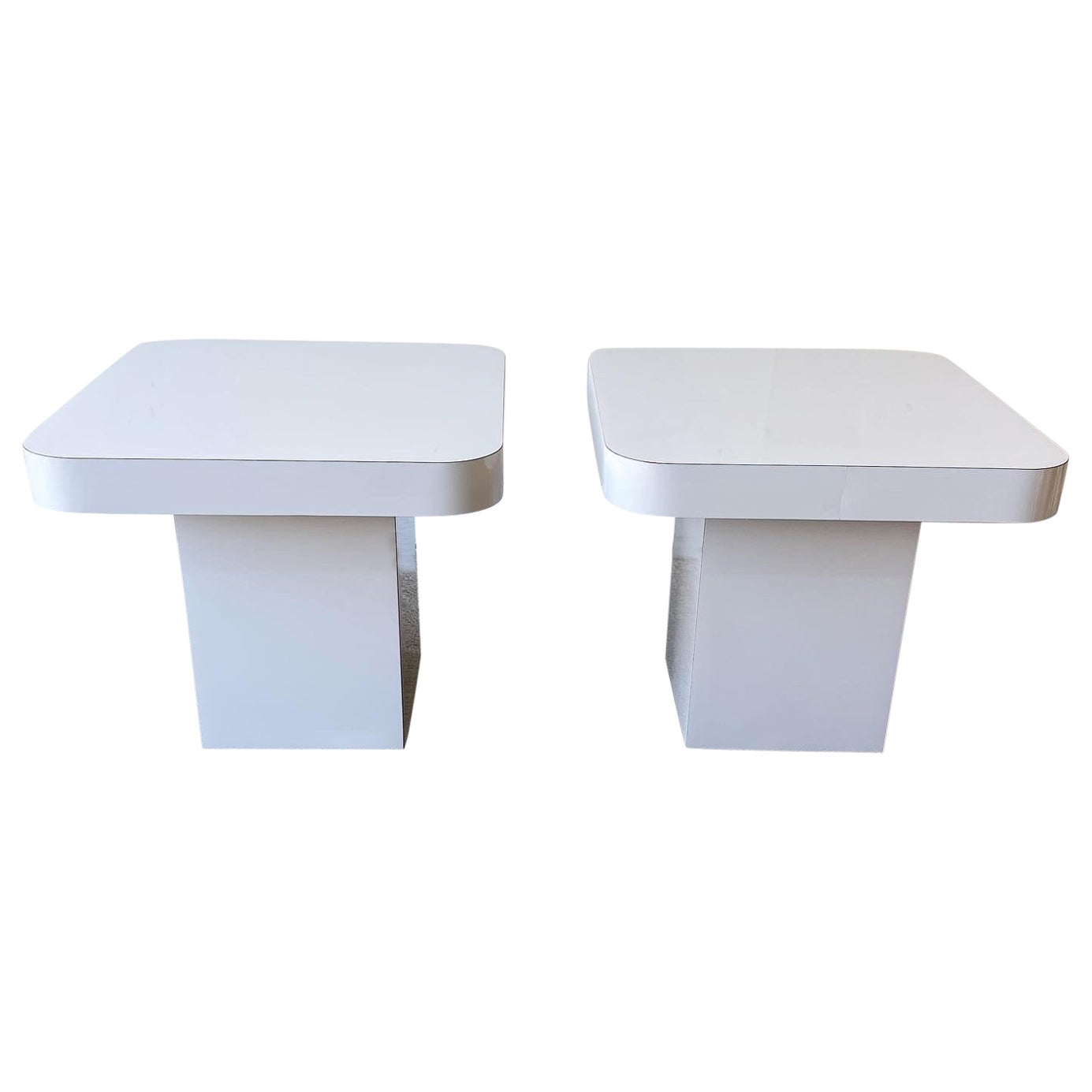 Set of 2 Postmodern Light Grey Lacquer Laminate Mushroom Side Tables ...