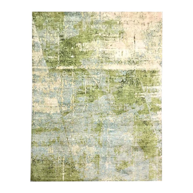 Silk and Wool Rug, Handmade Abstract Design For Sale at 1stDibs