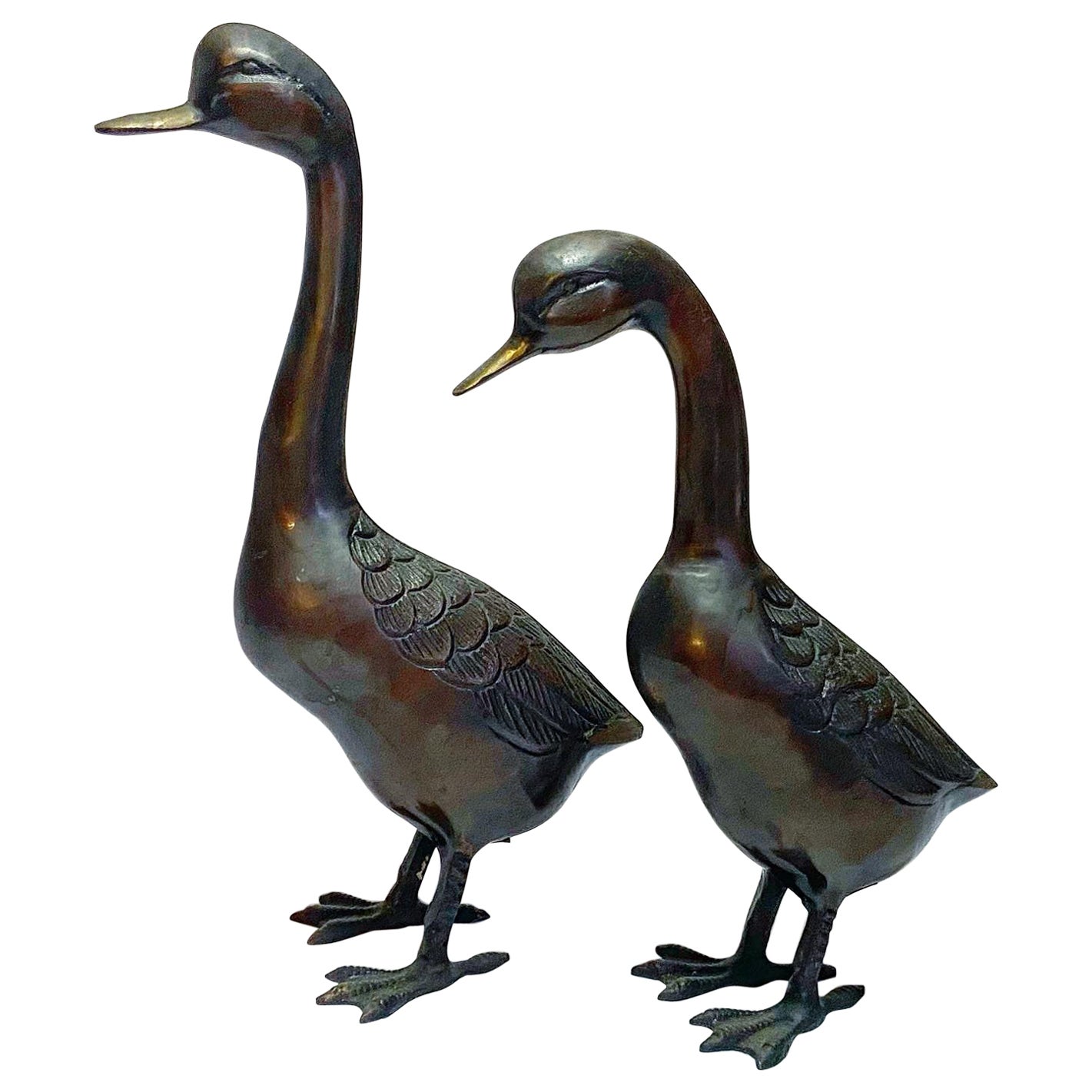 Danish Modern Flying Geese Wood Brass Birds Wall Sculpture at 1stDibs