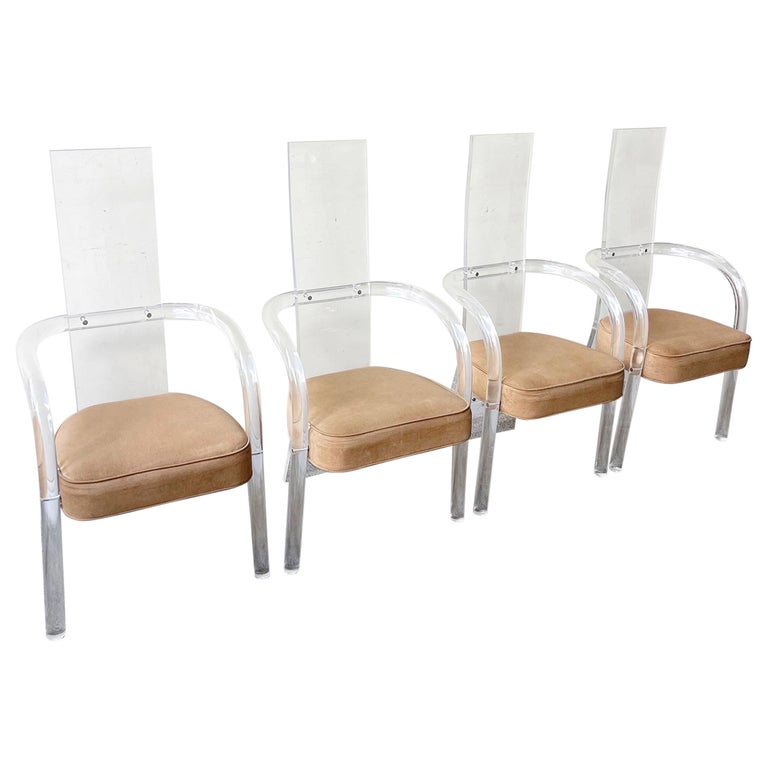 Postmodern Lucite Dining Chairs with Brown Seat Cushions For Sale at ...